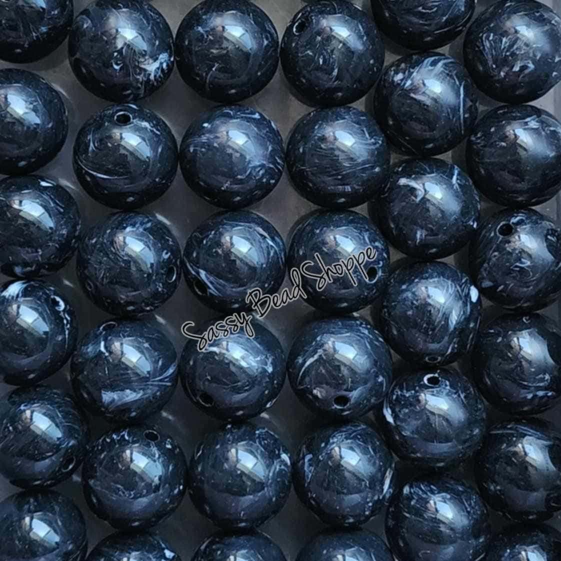 20MM Black Marble Beads – Sassy Bead Shoppe