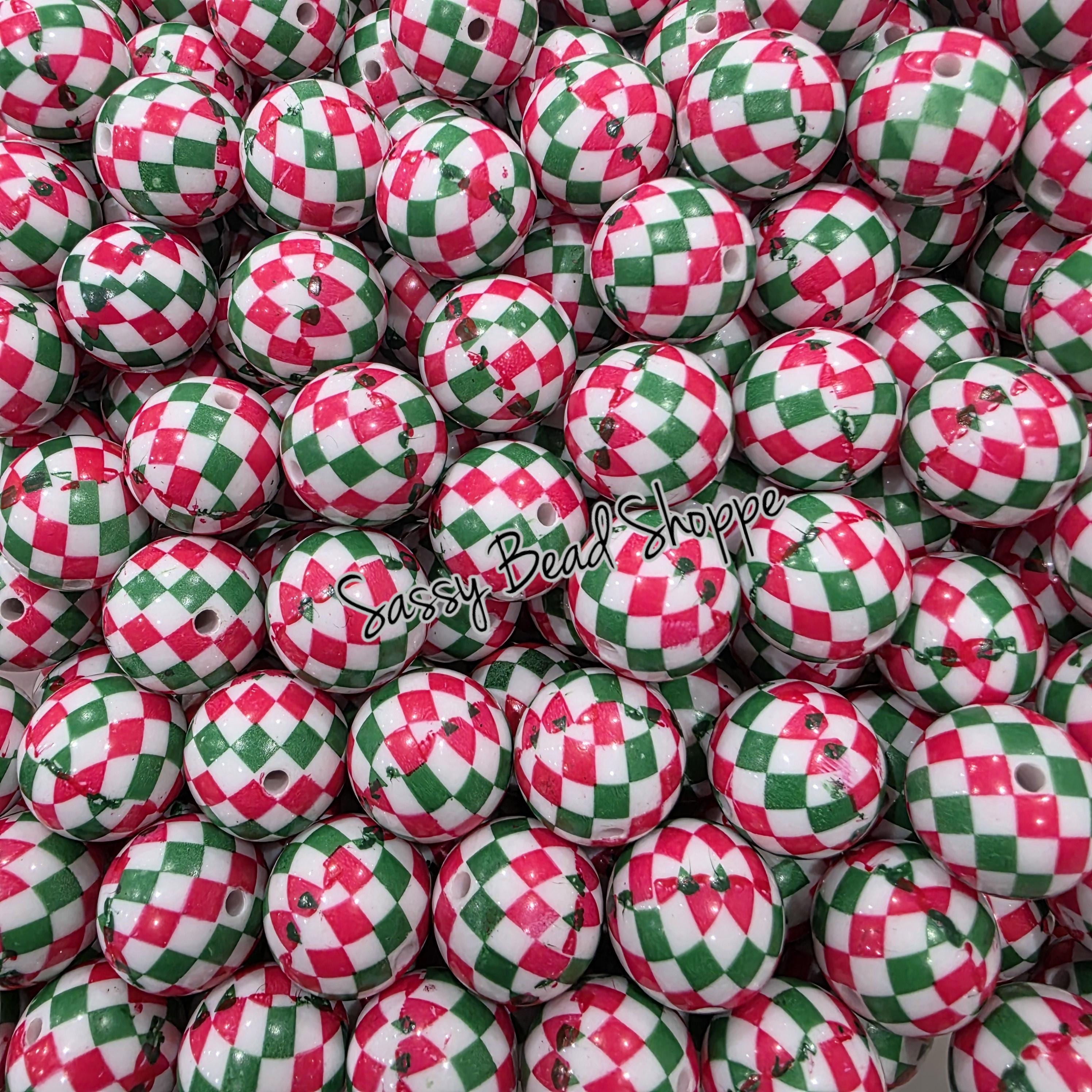 20MM Christmas Checkered Beads – Sassy Bead Shoppe
